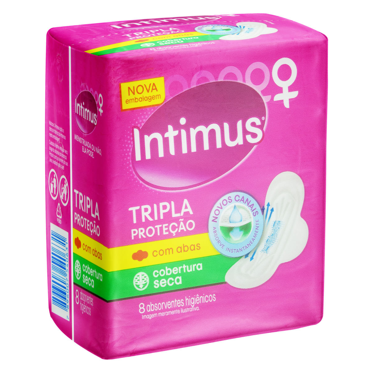 Absorvente Intimus Cobertura Seca c/ Abas Tripla Proteção c/ 8 Unid ...